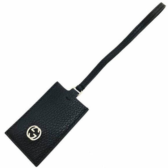 Gucci | Other | Gucci Name Tag Interlocking G Nameplate Leather Black ...